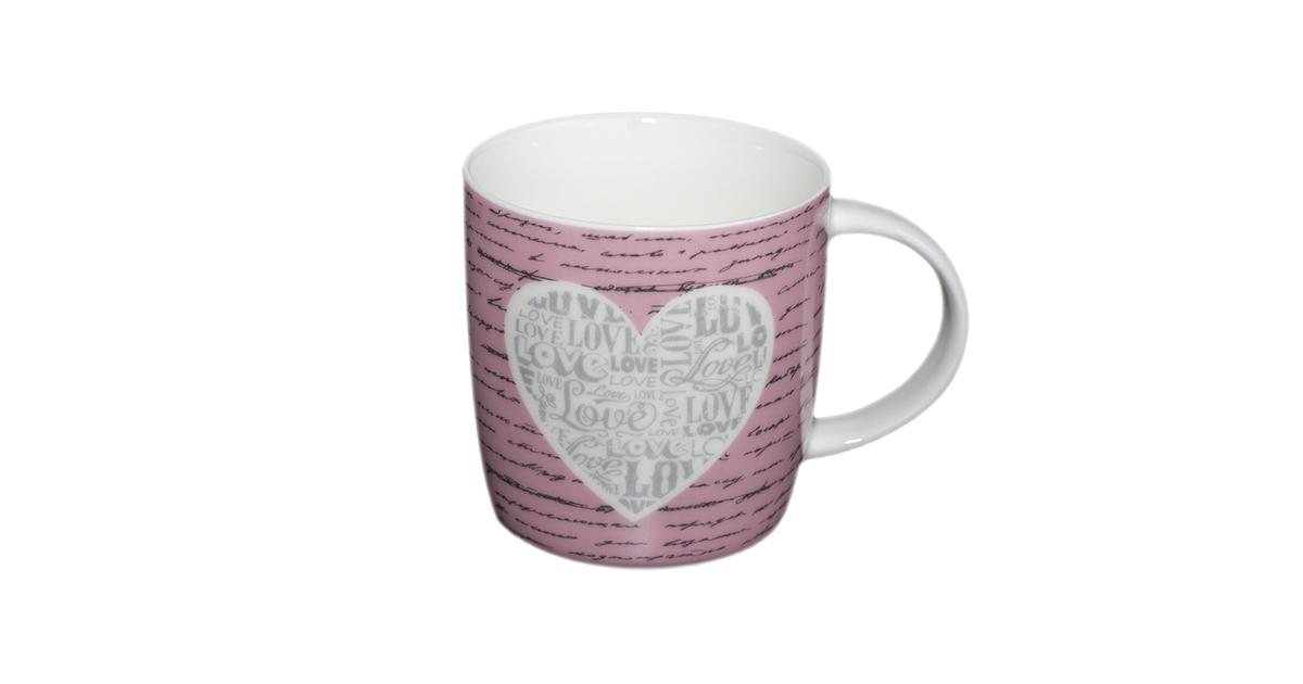 Cană ceramică roz cu inimă albă ‘Love’ - Furnitura.ro